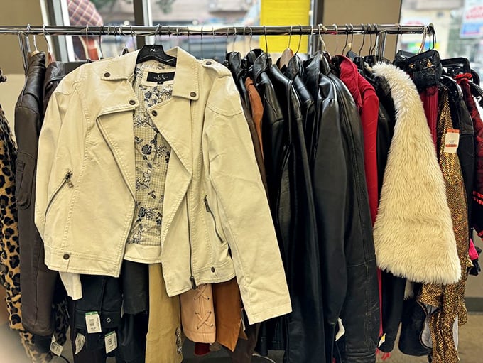 Leather, faux fur, and denim—the jacket section is like speed-dating through fashion history. That cream moto jacket is definitely swiping right.