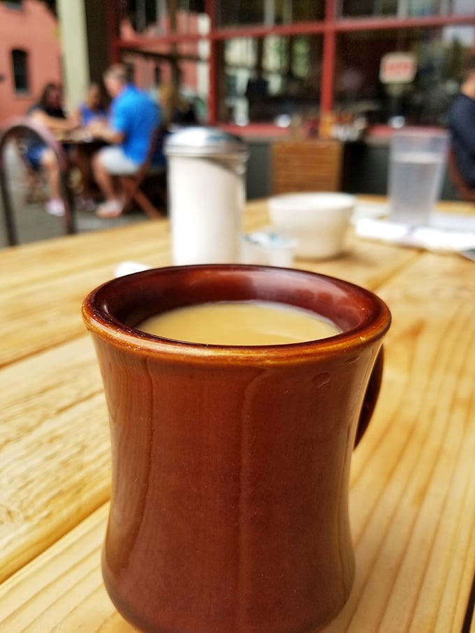 Coffee served in these sturdy brown mugs tastes better than any artisanal pour-over. It's science we don't question, just appreciate.