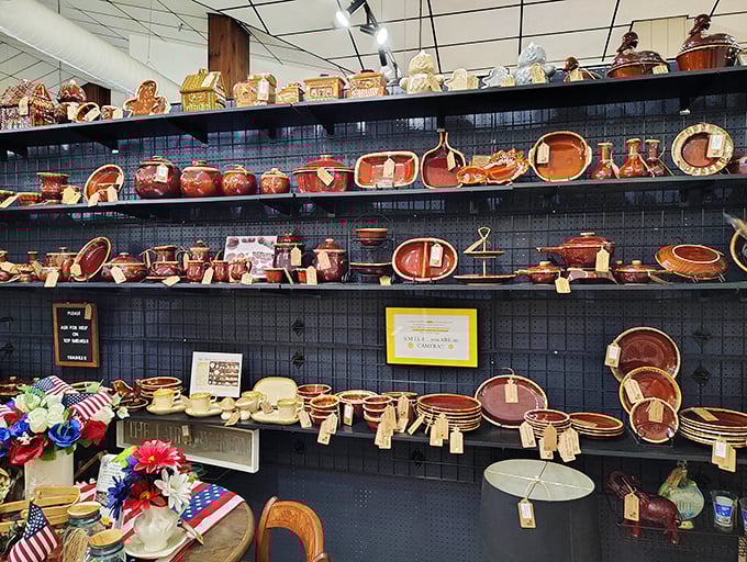 Pottery paradise in earthy tones. These clay creations have survived decades and are ready for a second life on your dining table.