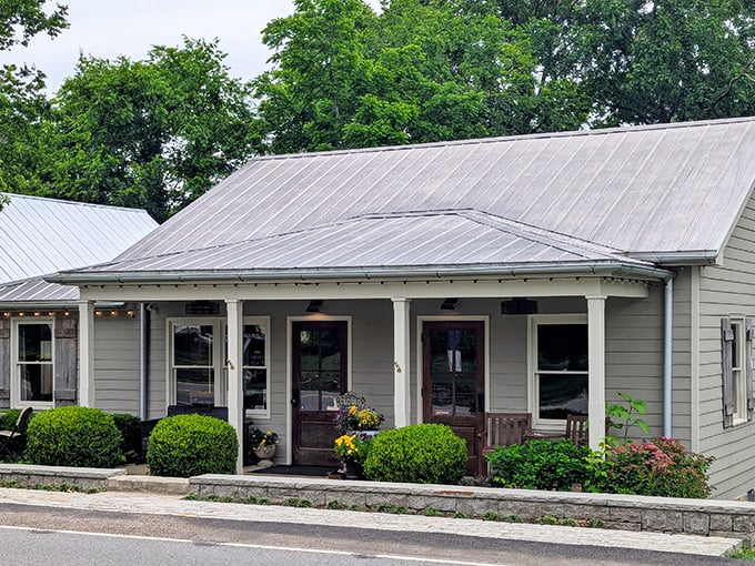 Clean lines and metal roofs—these newer buildings honor the architectural heritage while providing fresh spaces for local businesses.