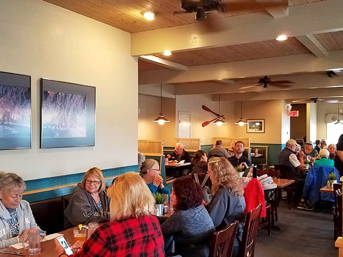 Real people eating real food – no phones in sight, just forks in motion and conversations flowing freely.