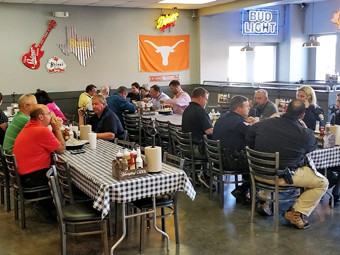 Lunchtime at Moonies isn't just a meal, it's a community gathering. Notice nobody's looking at their phones – the food demands attention.