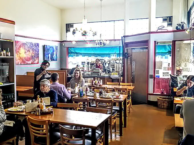 The weekend breakfast crowd—a cross-section of Berkeley life where professors, students, and families unite in pursuit of the perfect bite.
