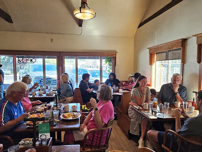 The universal language of good food brings everyone together. Notice the focused expressions—that's the face of people having a religious experience with breakfast.