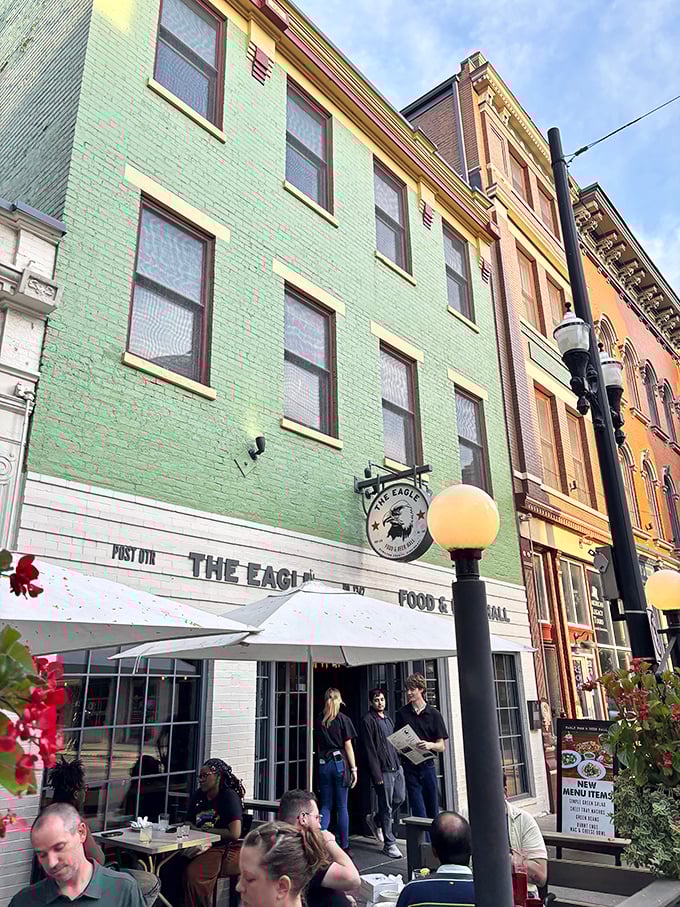 The Eagle's outdoor seating offers prime people-watching on Vine Street. Cincinnati's renaissance is best observed with fried chicken and cold beer in hand.