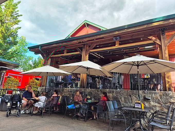 The outdoor patio offers fresh air and views of the countryside. Where Portland hipsters and farmers find common ground over exceptional burgers.