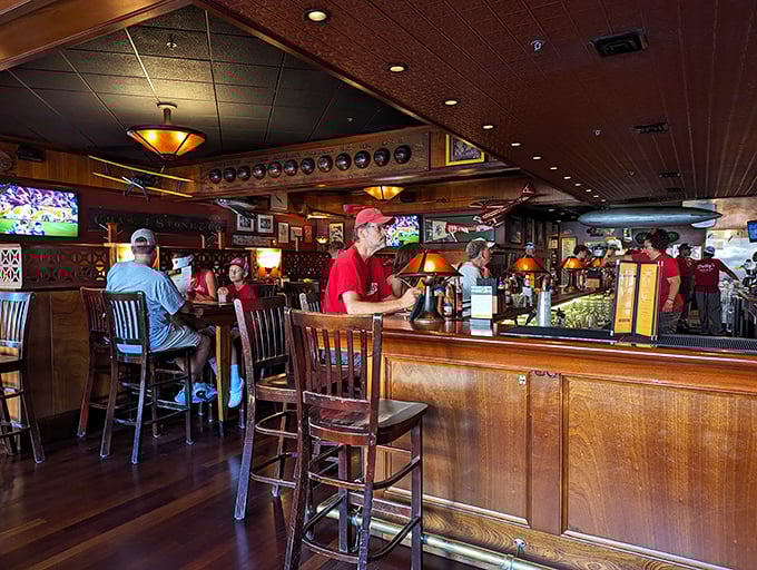 “Every great story starts with a seat at the bar.” Here, laughter flows as smoothly as the draft beer.
