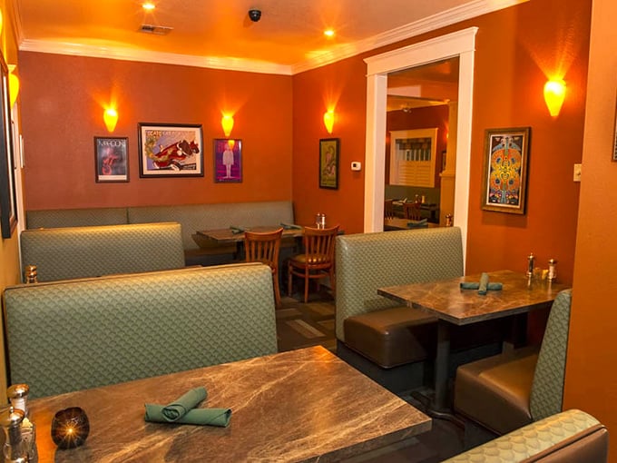Another dining room view reveals the thoughtful design touches that make Stone House feel like dining in a stylish friend's home rather than a restaurant.