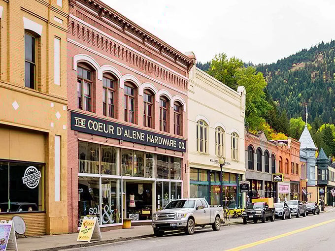 The Coeur d'Alene Hardware Company's storefront hasn't changed much since miners shopped here for picks and pans—some traditions are worth preserving, especially the architectural ones.