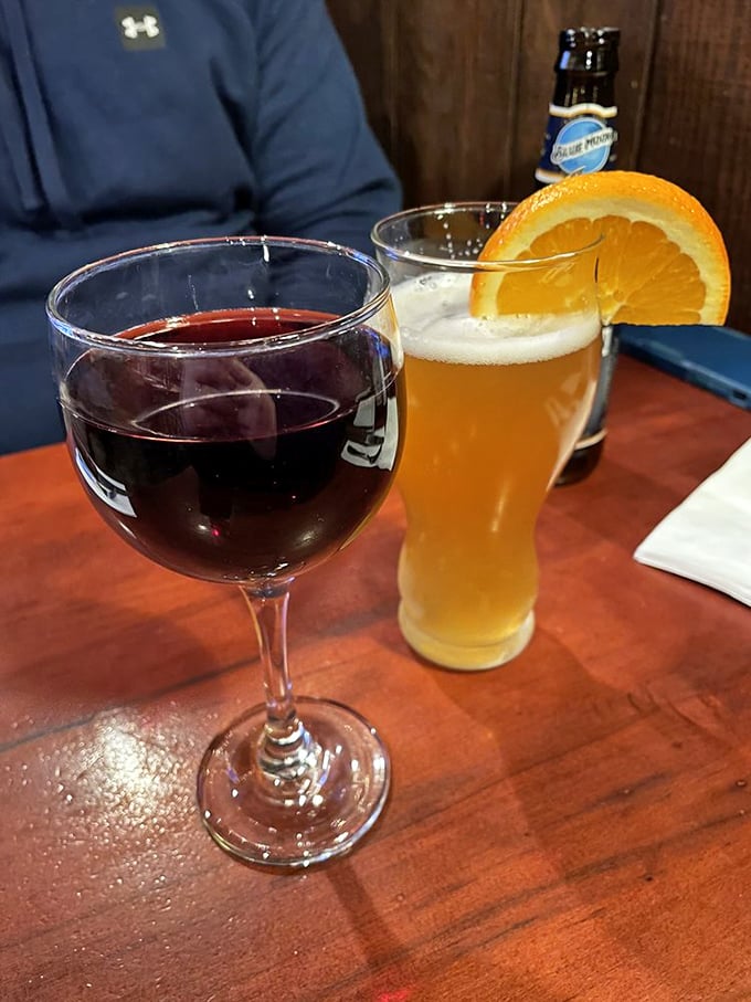 Wine and beer – because sometimes the perfect beverage pairing is whatever makes you smile while anticipating that sizzling steak.