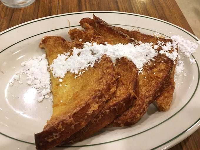 French toast dusted with powdered sugar like fresh Arkansas snow—sweet, beautiful, and gone way too fast.