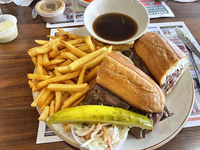 The classic French dip: thinly sliced beef, golden fries, and that magical au jus for dipping. Some traditions don't need updating—they just need respecting.
