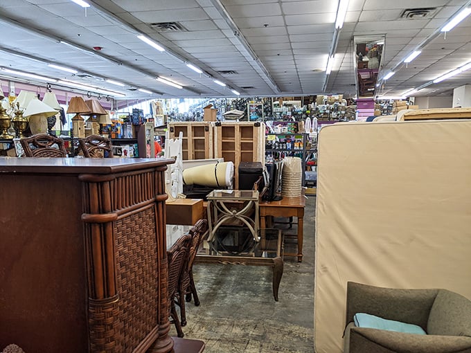 The furniture section—where sofas with stories and tables with tales await new homes. That recliner has Netflix marathon written all over it.
