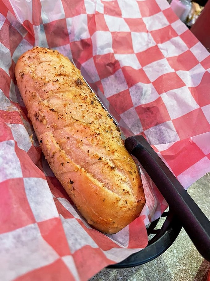 Garlic bread that's not just a side but a supporting actor deserving its own award – buttery, toasty, and ready for chowder-dipping duty.