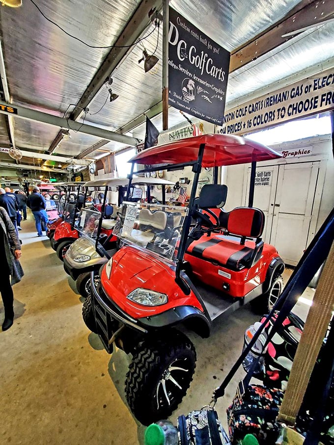 Custom golf carts that transform retirement community transportation into a statement of personality. Practical? Yes. Subtle? Not on your life.