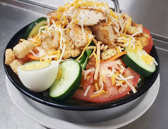 A salad that doesn't apologize for being healthy—it's too busy being delicious with fresh vegetables and perfectly grilled chicken.