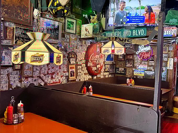 Every booth and table tells a story, with walls plastered in memorabilia that create a museum of Americana you can eat in.