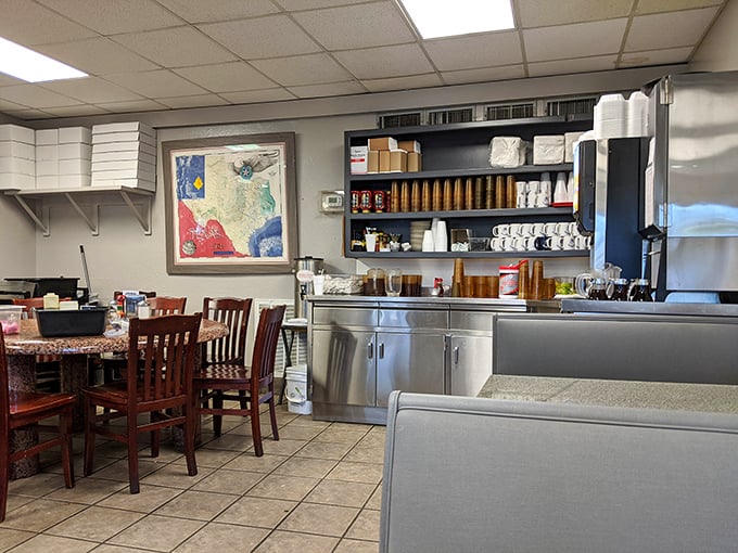 The coffee station—command central for the caffeine operations that fuel many Hill Country adventures. That Texas map on the wall reminds you exactly where this goodness comes from.