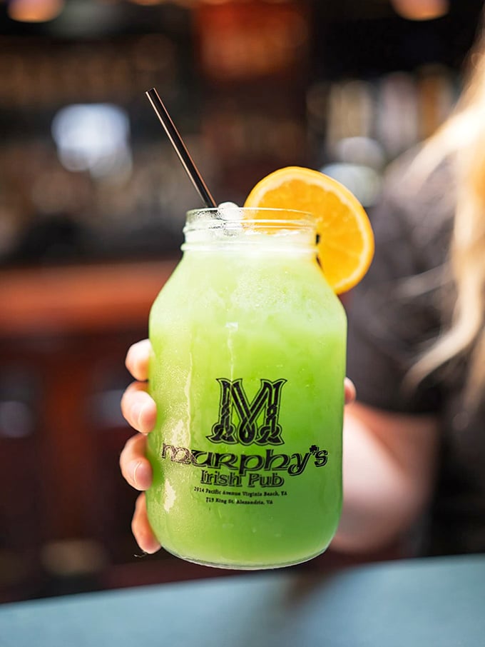 The vibrant green "Irish Wake" cocktail—part refreshment, part conversation piece—proves Murphy's bartenders have as much creativity as their kitchen counterparts.