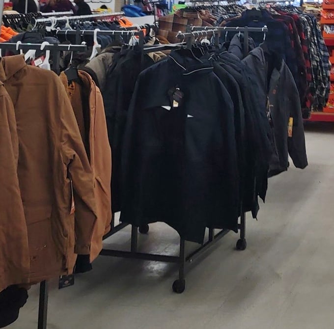 The clothing department – where winter coats in practical neutrals wait patiently to become the best impulse purchase of your Michigan winter.