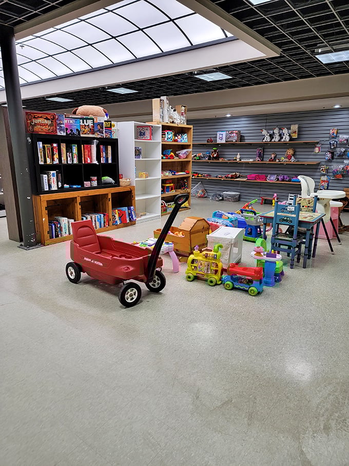 The toy section – where childhood dreams get a second chance and parents' wallets get a much-needed break.