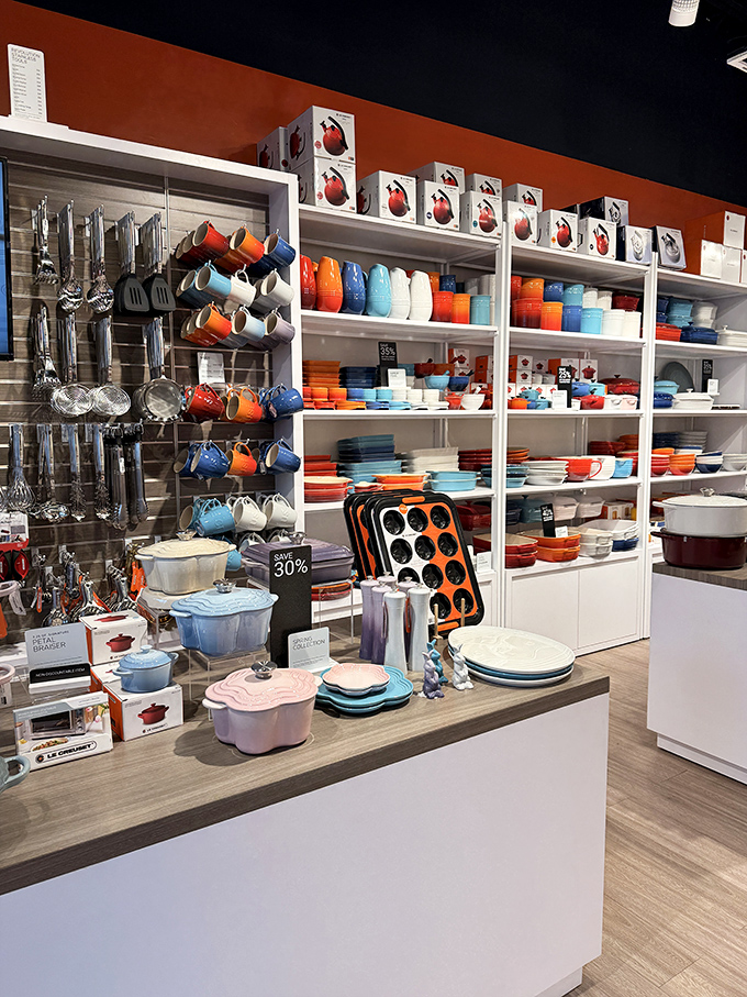 Le Creuset heaven in every hue imaginable. These aren't just pots and pans—they're kitchen heirlooms waiting to happen.