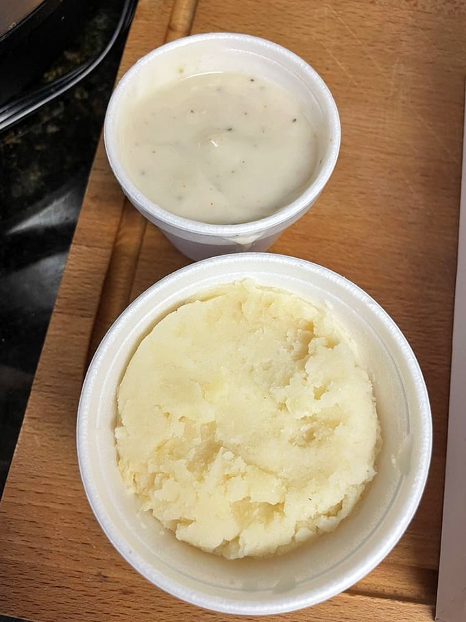 Mashed potatoes and gravy—comfort food that doesn't need to explain itself or apologize for being absolutely wonderful.