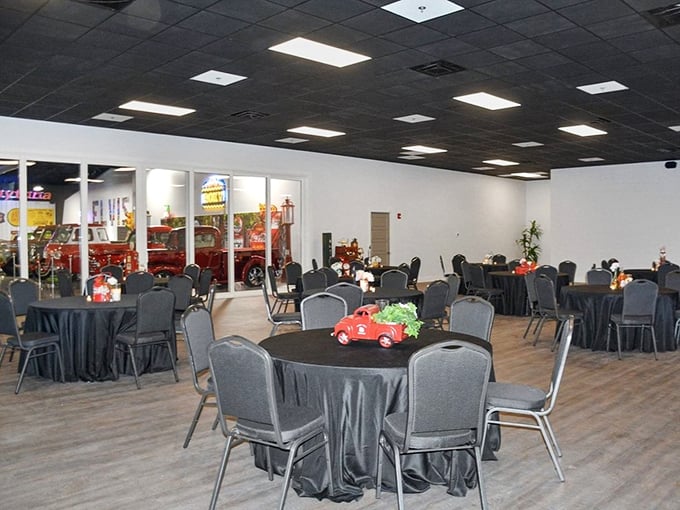 Where classic cars become the backdrop for memorable gatherings. This event space proves automotive history makes for conversation-starting décor.