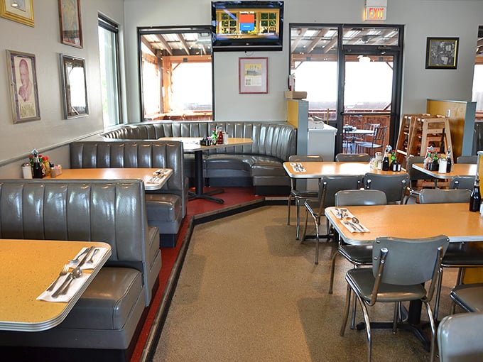 The booths invite you to slide in and stay awhile. These aren't just seats; they're front-row tickets to the best show in town—lunch.