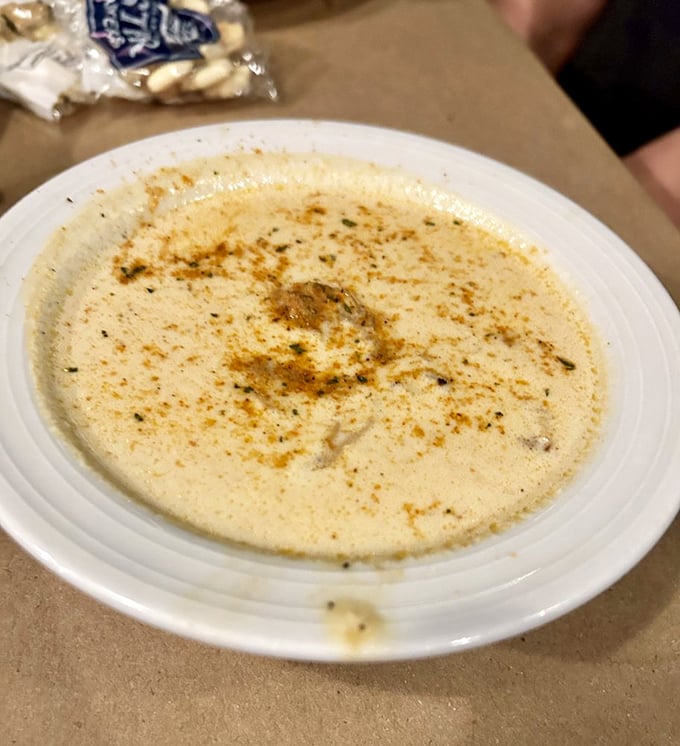 Oyster stew that warms the soul—creamy, rich, and dotted with plump oysters. It's comfort in a bowl, Maryland-style, with just a dusting of spice on top.