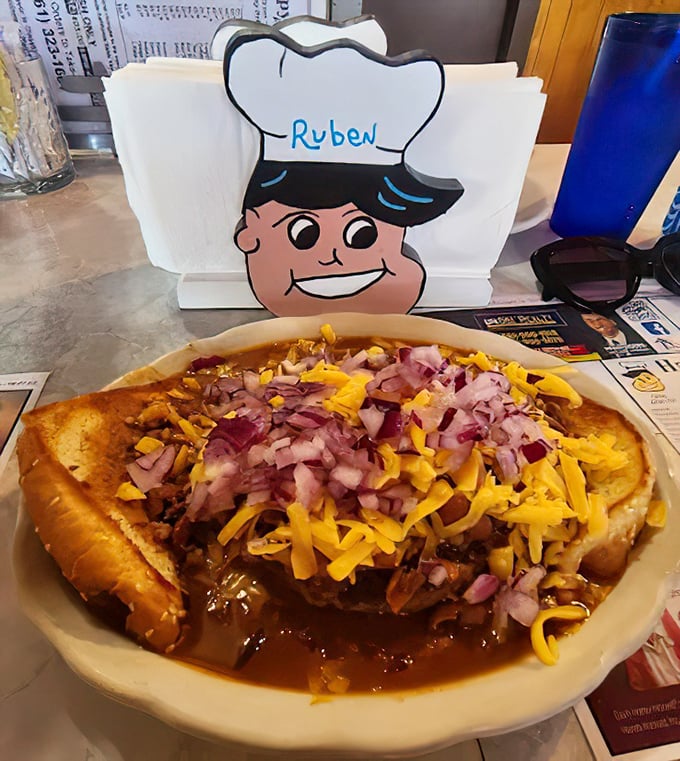 The Ruben Special with chili beans—comfort food that hugs your insides and whispers, "Everything's going to be okay."