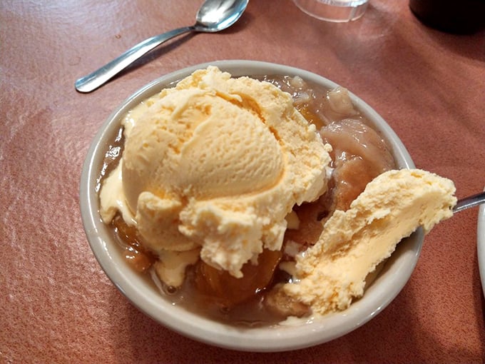 Peach cobbler with ice cream – the grand finale that has you calculating how many miles you'll need to walk tomorrow. Worth it.
