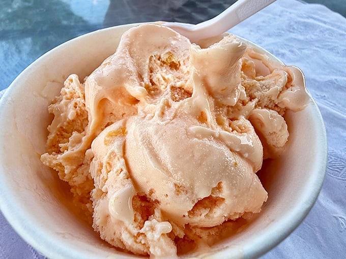 Peach ice cream so authentic you'll check for a pit. Tennessee summer captured in a bowl, no sunscreen required.