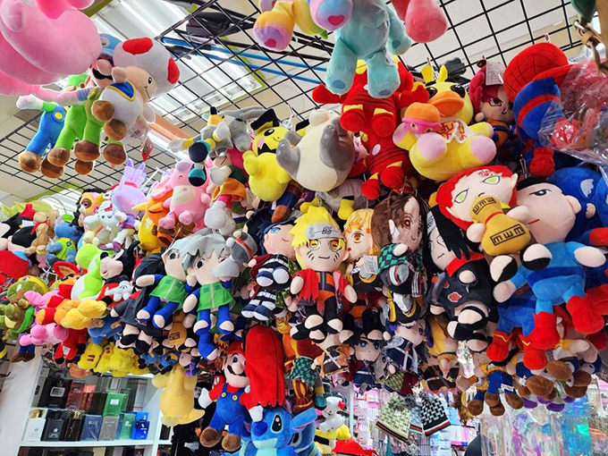 Plush toy heaven where childhood nostalgia meets modern pop culture. That Pikachu has seen things, and he's ready to go home with you.