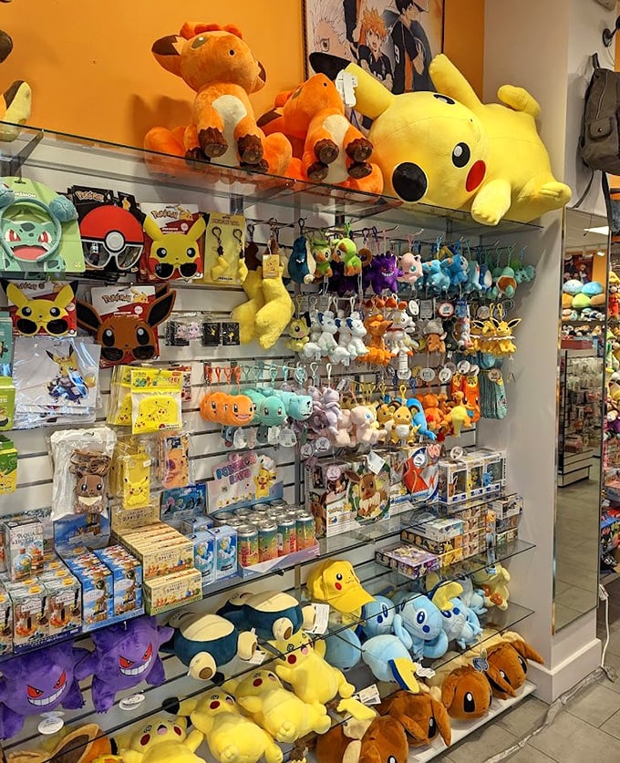 Pokémon paradise for collectors young and old. Pikachu watches over his plush kingdom like a yellow, electrified retail deity.