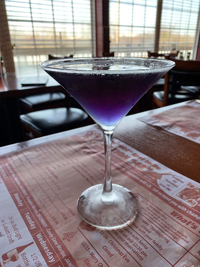 The Purple Dragon Martini – because sometimes your drink should be as bold as your wing choice.
