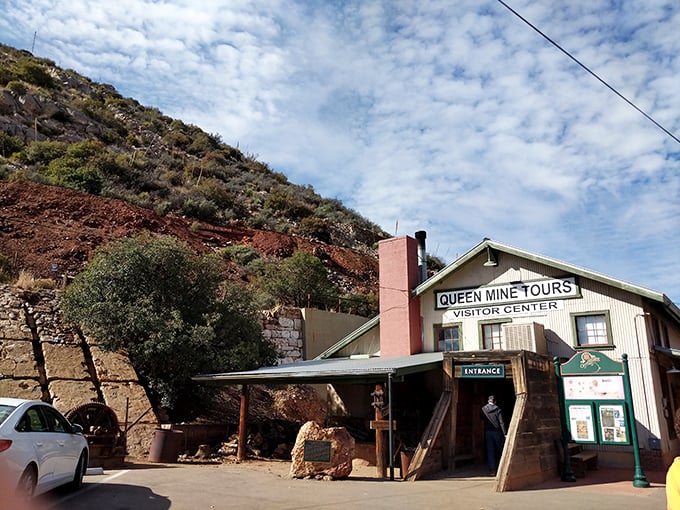 The Queen Mine Tour entrance might look unassuming, but it's the gateway to understanding Bisbee's soul – the underground world that birthed this quirky town.