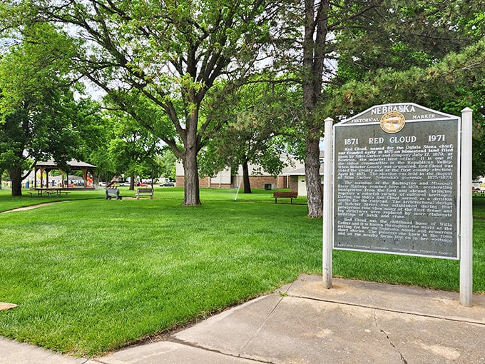 Town parks tell stories if you listen. This historical marker anchors memories while shade trees invite new ones to form.