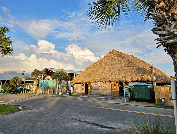 Thatched-roof charm with coastal flair—this waterfront eatery promises the kind of seafood that makes you reconsider your landlocked existence.