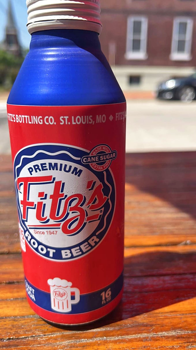 The perfect palate cleanser! A frosty bottle of Fitz's Root Beer—St. Louis' own bubbly treasure—stands ready to wash down those smoky delights.