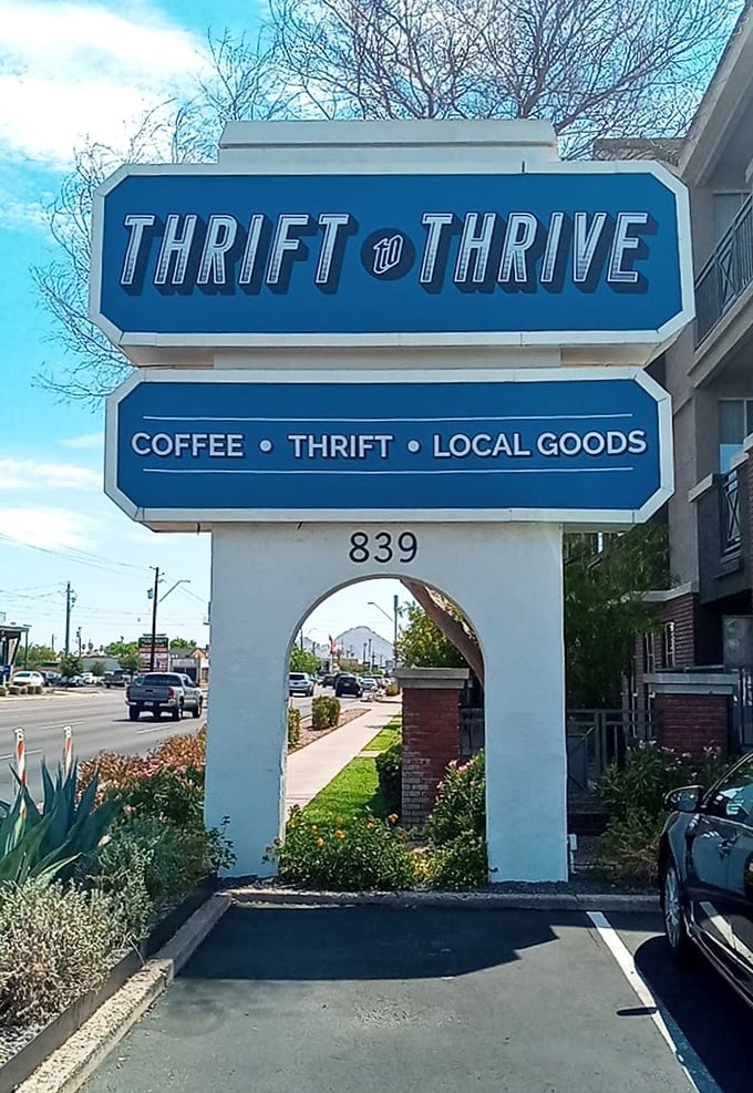 Even the signage gets fancy here – this isn't your typical handwritten-marker-on-cardboard thrift store situation.