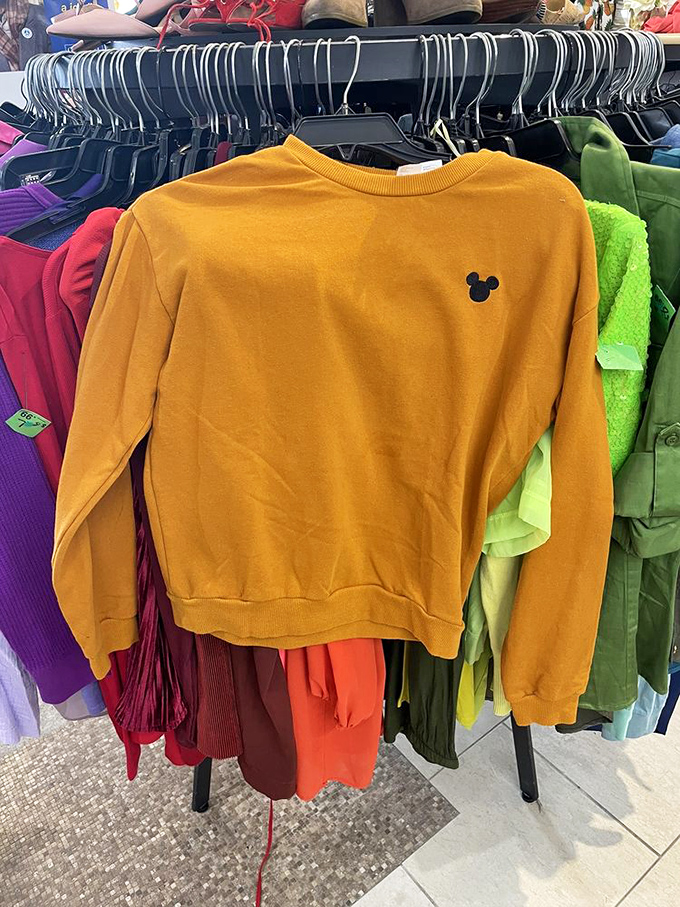 Mickey Mouse goes mustard yellow in this cozy sweatshirt—Disney magic without the Disney price tag is the real happiest place on earth.