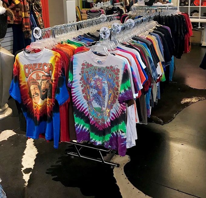 Tie-dye shirts featuring Grateful Dead and Cheech & Chong—instant personality for your wardrobe, no recreational substances required.