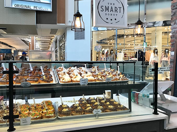 The Smart Donut display case proves that shopping sustenance comes in many forms—all of them gloriously glazed and perfectly portable.
