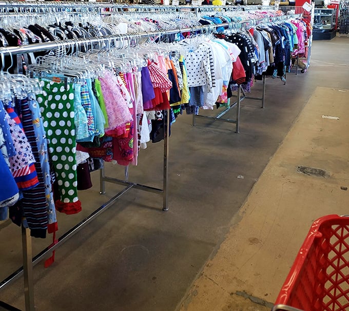 Tiny polka dots and miniature dresses—the children's section offers budget-friendly solutions to the parental dilemma of constantly outgrown clothes.