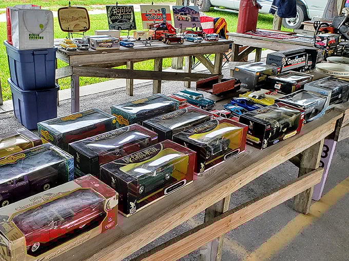 Miniature automotive dreams lined up for inspection! These die-cast collectibles prove some cars are more affordable when they're measured in inches.