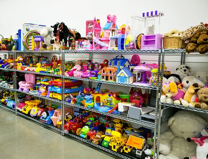 Toy story indeed! These shelves of colorful playthings prove that imagination doesn't need a hefty price tag attached.
