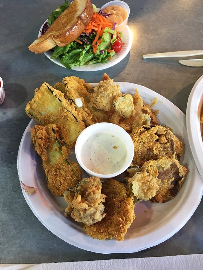 In Texas, even the "veggie plate" comes fried to golden perfection – proof that vegetables can be just as indulgent as anything else on the menu.