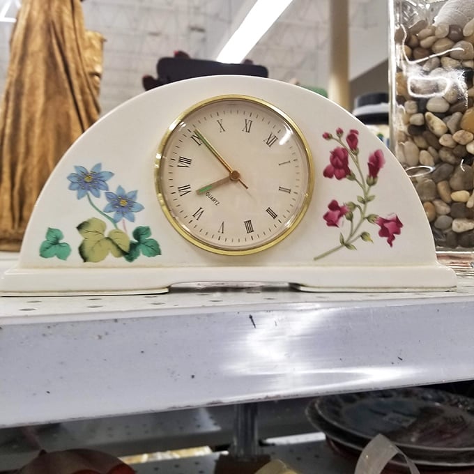 This floral timepiece doesn't just tell time—it tells stories. Grandmother-approved decor that somehow feels both vintage and timeless.