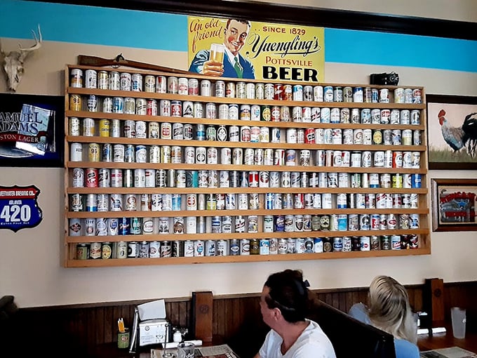 The beer can wall isn't just decoration—it's a museum of hops history that tells stories of countless celebrations and weekend unwinding.